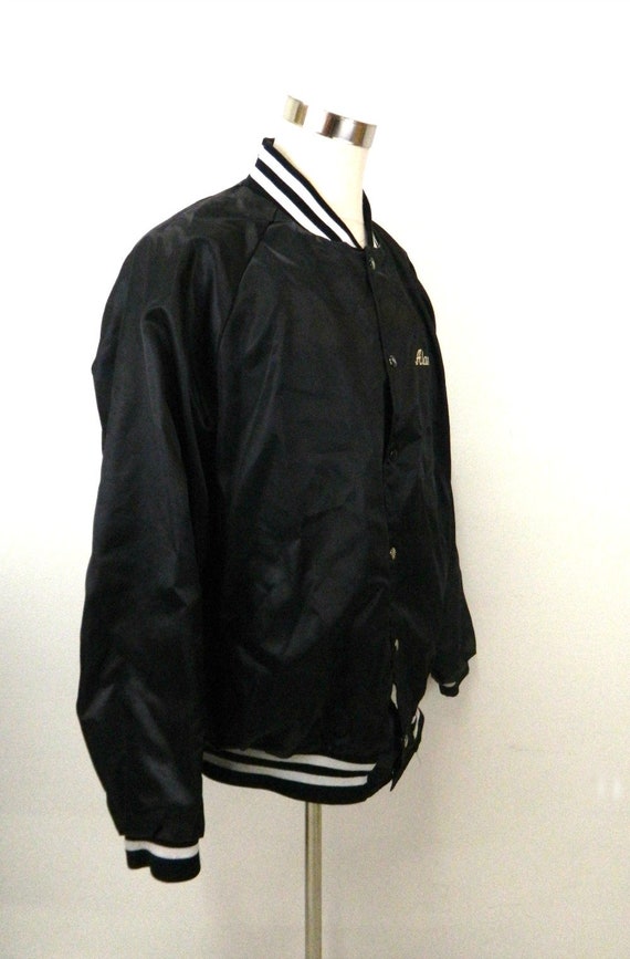 1970s Men's Satin Bomber Jacket...Black Jukebox Vendi… - Gem