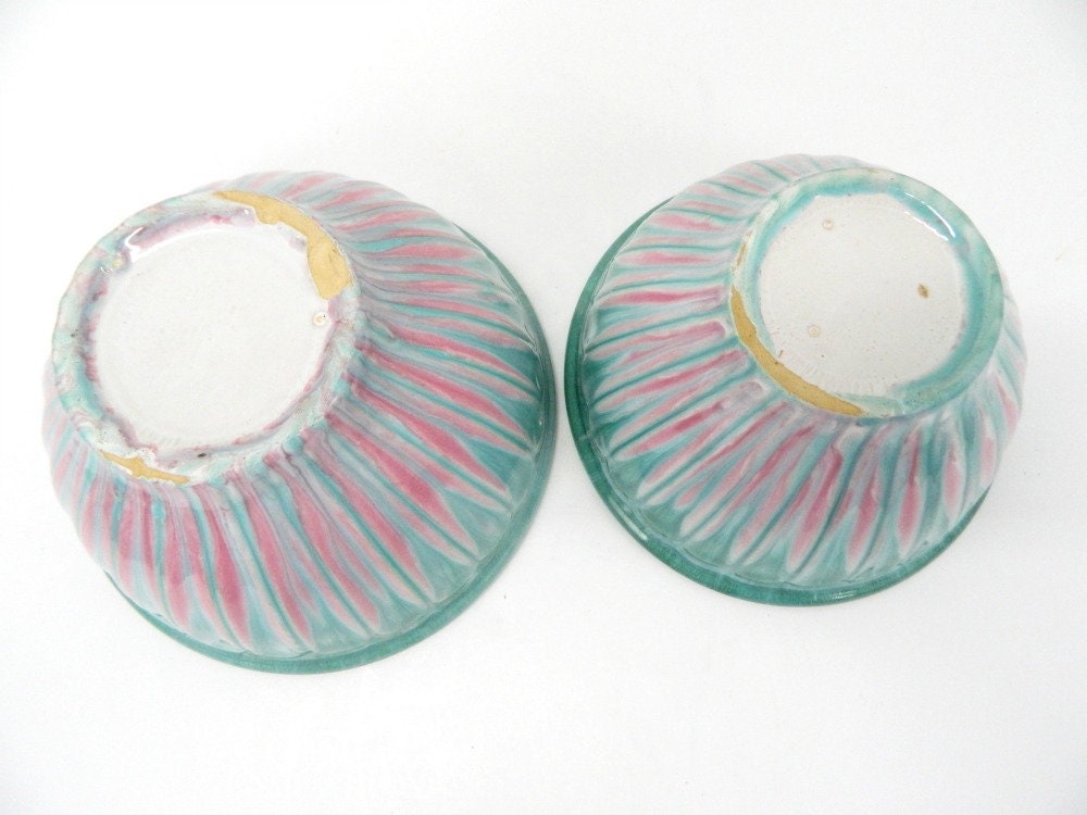 Vintage Drip Pottery Bowls...pair of 2 Matching Bowls...aqua - Etsy