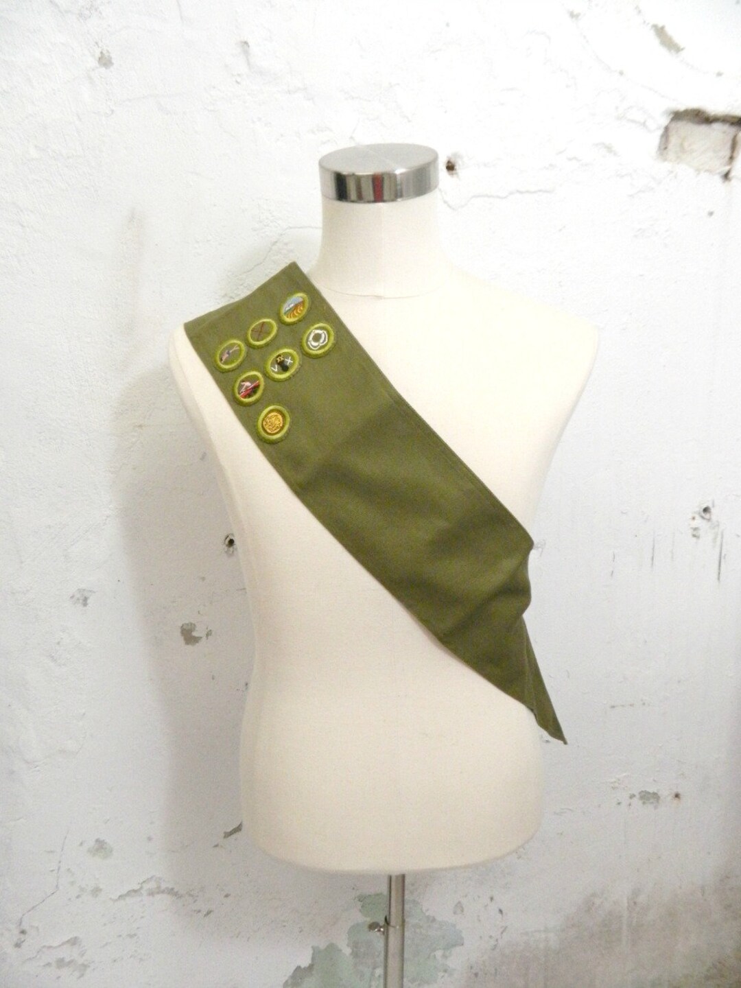 1960s Scouting Sash...army Green Boy Scout Sash...includes 7 Badges ...