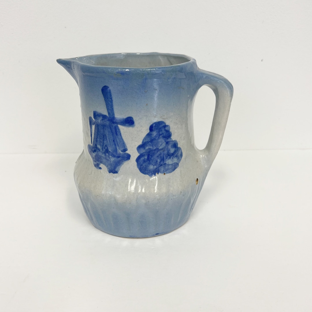 Vintage Blue Stoneware Water Pitcher With Windmill and Tulips - Etsy
