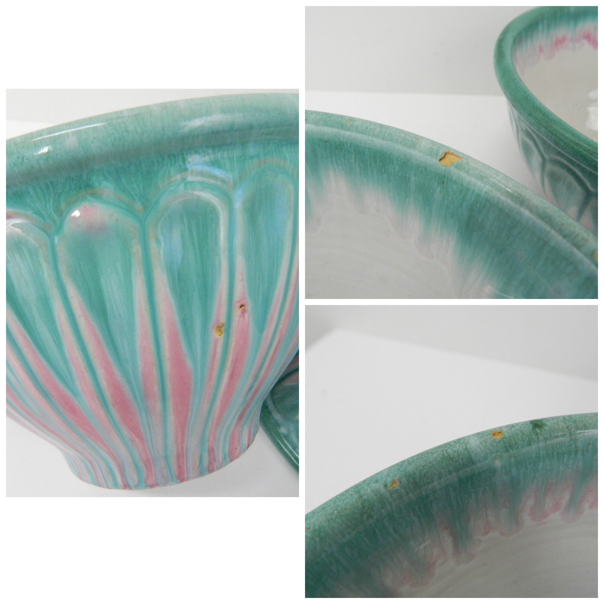 Vintage Drip Pottery Bowls...pair of 2 Matching Bowls...aqua - Etsy