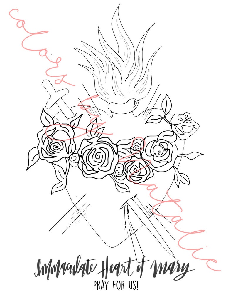 Immaculate Heart Digital Download Catholic Coloring Sheet - Etsy
