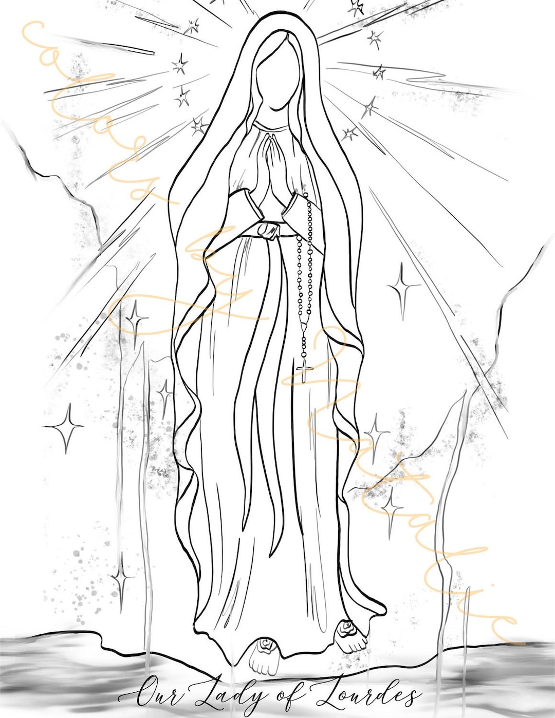 Our Lady of Lourdes Digital Download, Catholic Art, Christian Coloring ...