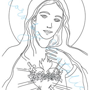 Mary and Her Immaculate Heart Digital Download, Catholic Art, Christian ...