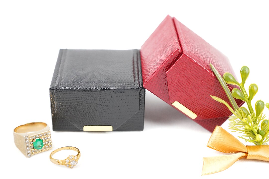 Classy Faux Leather Engagement Ring Box - Red or Black Jewelry Gift Box ...
