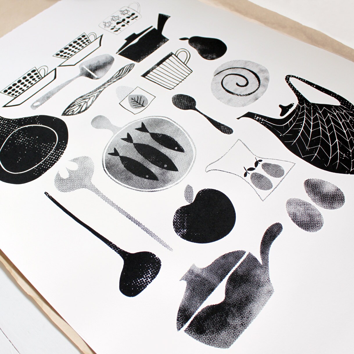 Scandinavian Retro Art Print Screen Print Hand Printed Mid - Etsy