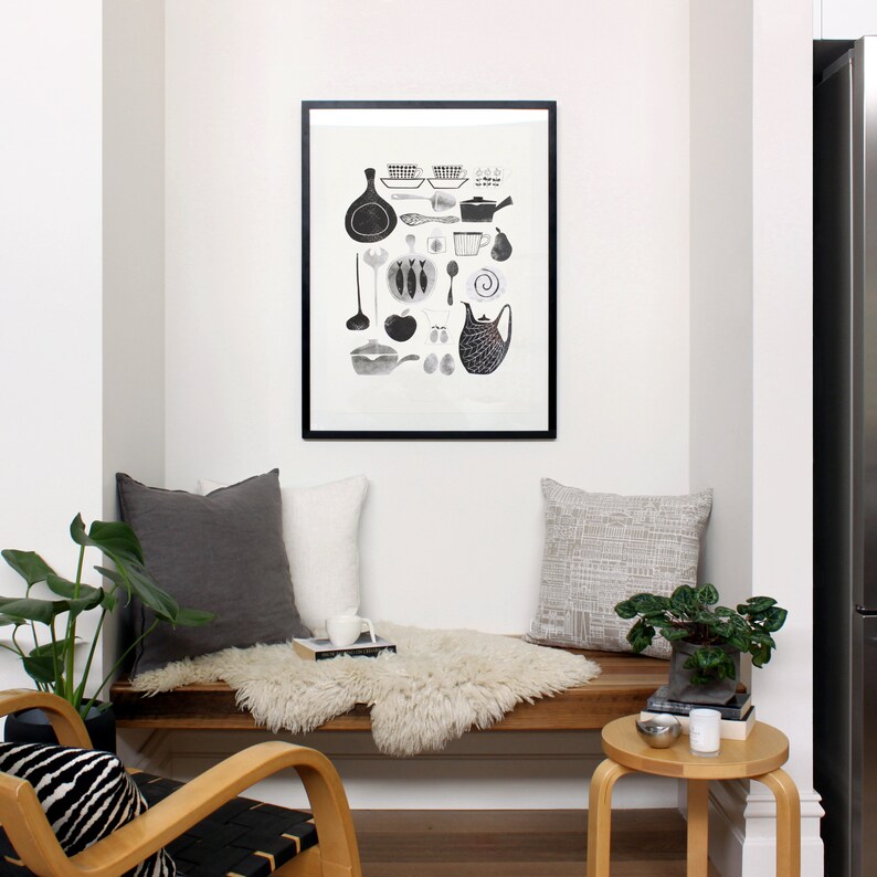 Scandinavian Retro Art Print Screen Print Hand Printed Mid - Etsy