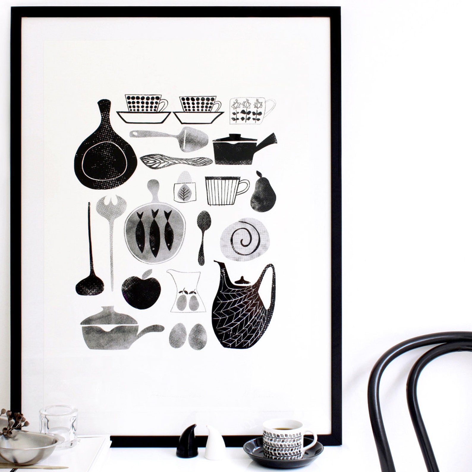 Scandinavian Retro Art Print Screen Print Hand Printed Mid - Etsy