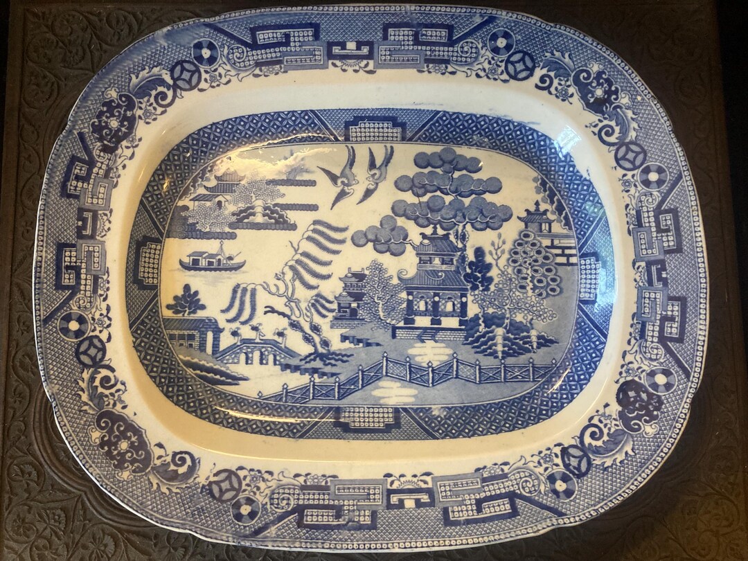 Superb Antique Willow Pattern Meat Plate / Platter. Mid 19th Century ...