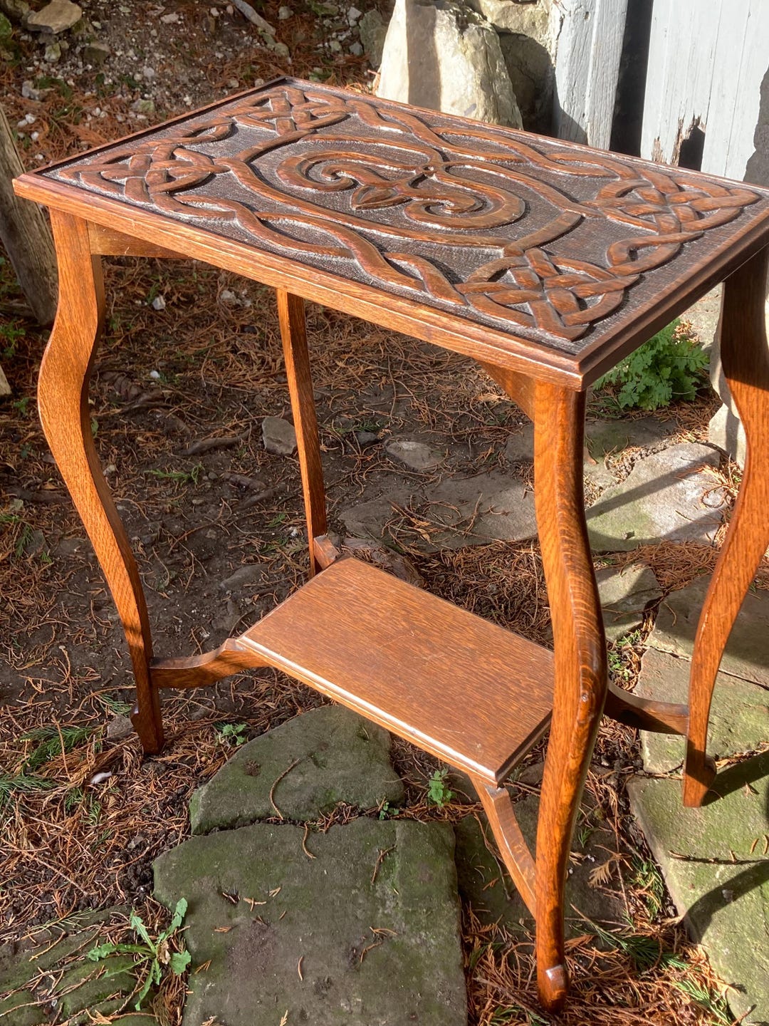Arts and Crafts Oak Table C.1900 Carved Celtic Knot Top. Beautiful ...