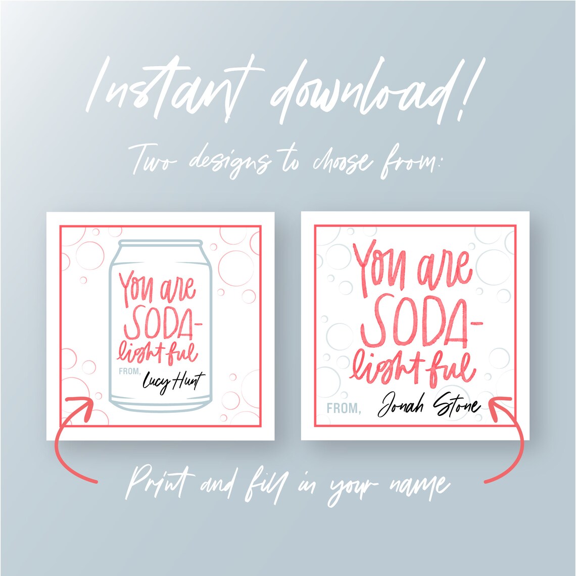 Soda-lightful Valentine's Day Card | Valentine Digital Download | Kids ...