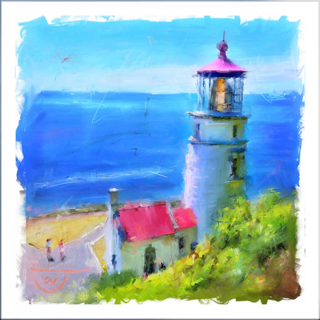 Heceta Head Lighthouse Art Print, Heceta Head Painting, Oregon Coast ...