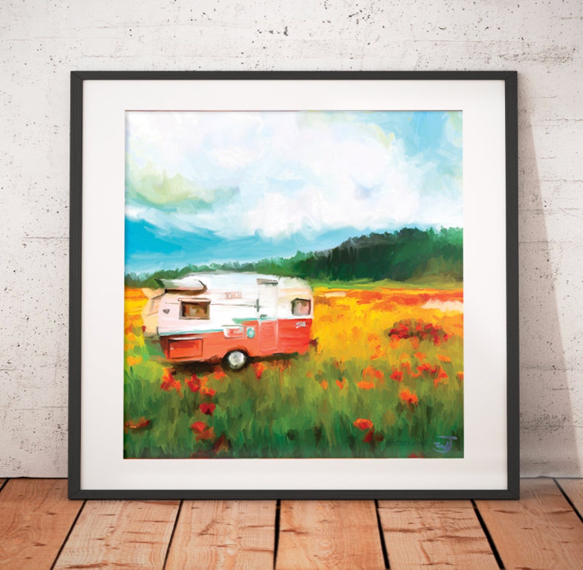 Pink Camper Art Print, Vintage Camper, Vintage Trailer Print, Field of ...