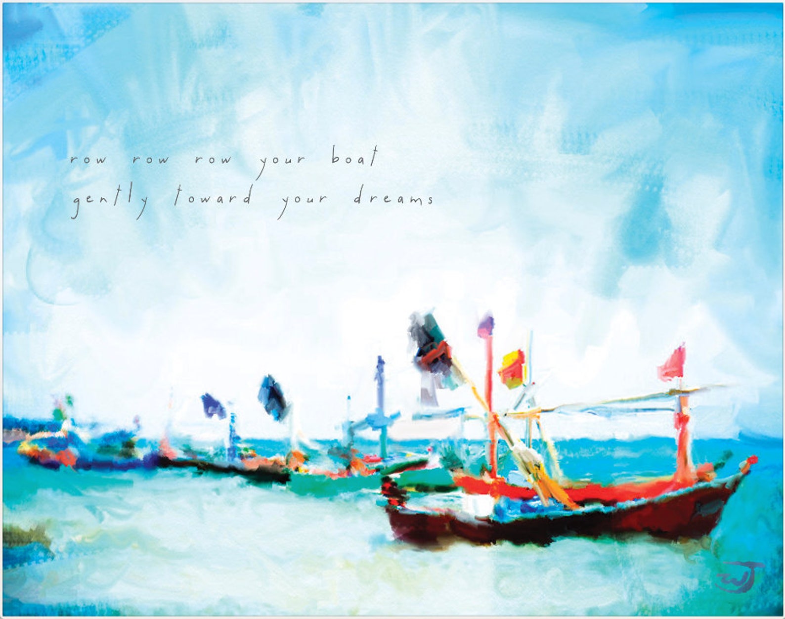 Row Your Boat Art Print, Nautical Kids Room Art, Colorful Boats Print ...