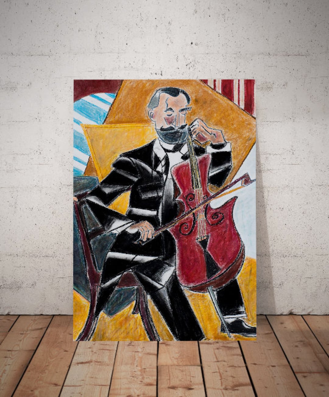 Man Playing Cello, Cello Painting, Cello Player Art Print, Art for ...