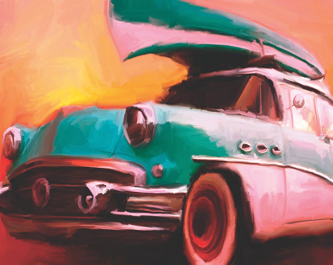 Classic 1955 Buick, Green and White Buick Painting, Classic Car Art ...