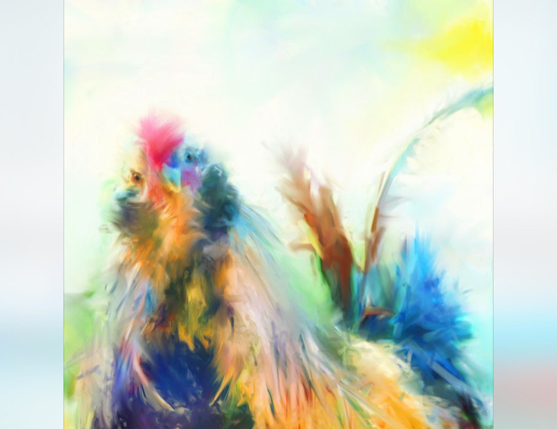 Colorful Rooster Art Print, Farm Rooster Print, Rooster Painting, Farm ...