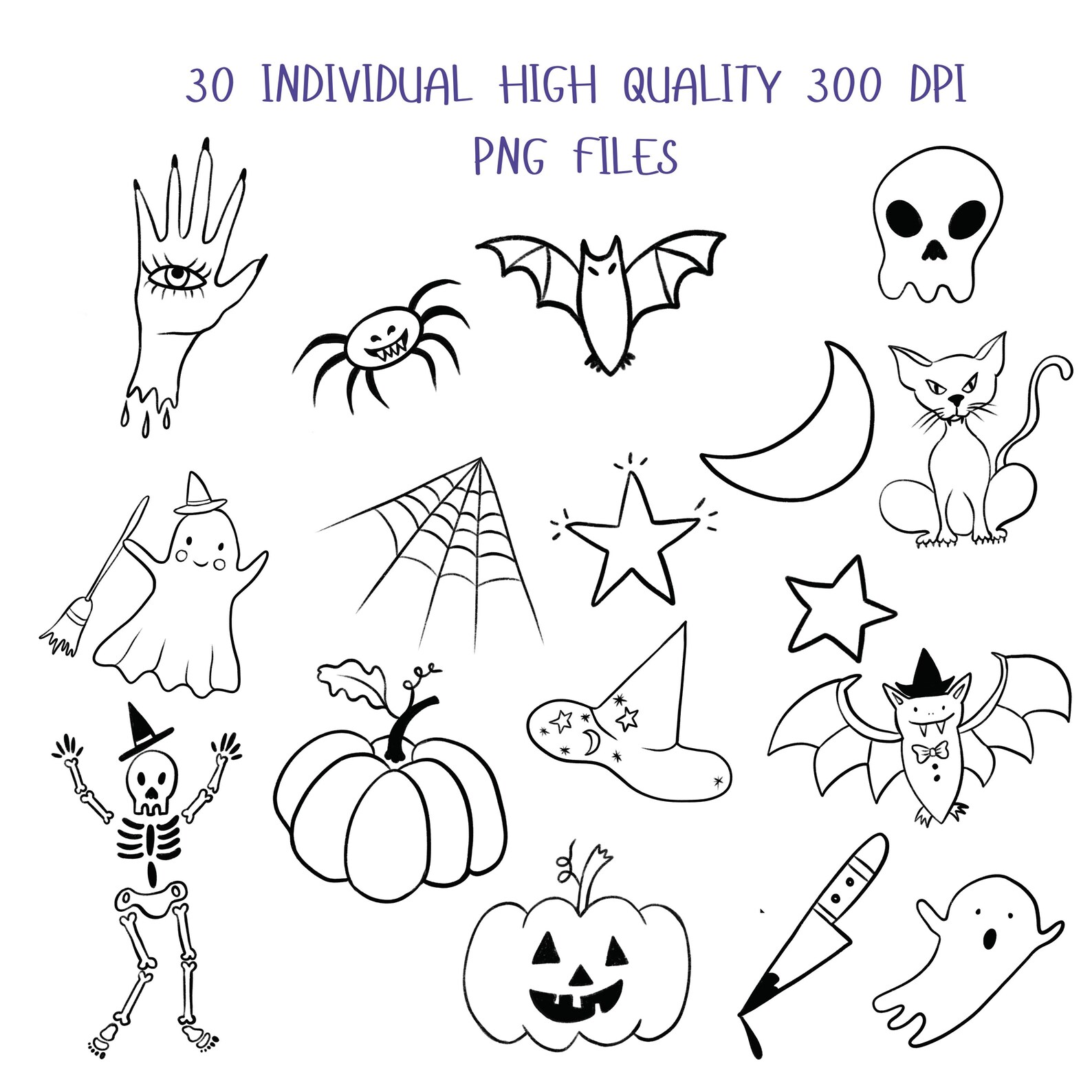 Spooky Halloween Doodles Clipart: 30 Hand-drawn PNG Illustrations ...