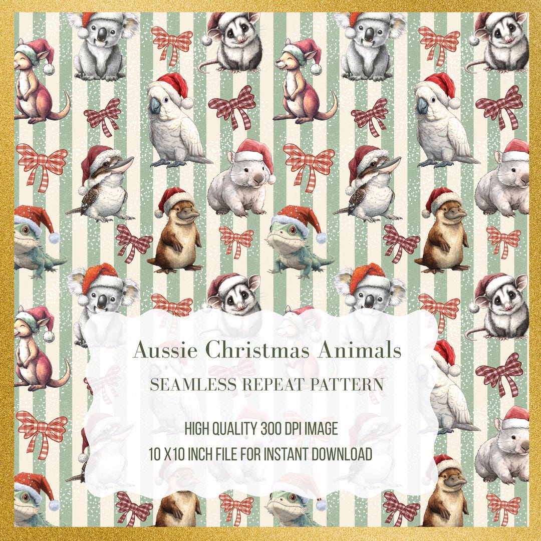 Australian Animal Christmas Seamless Pattern Design: Aussie Xmas PNG ...