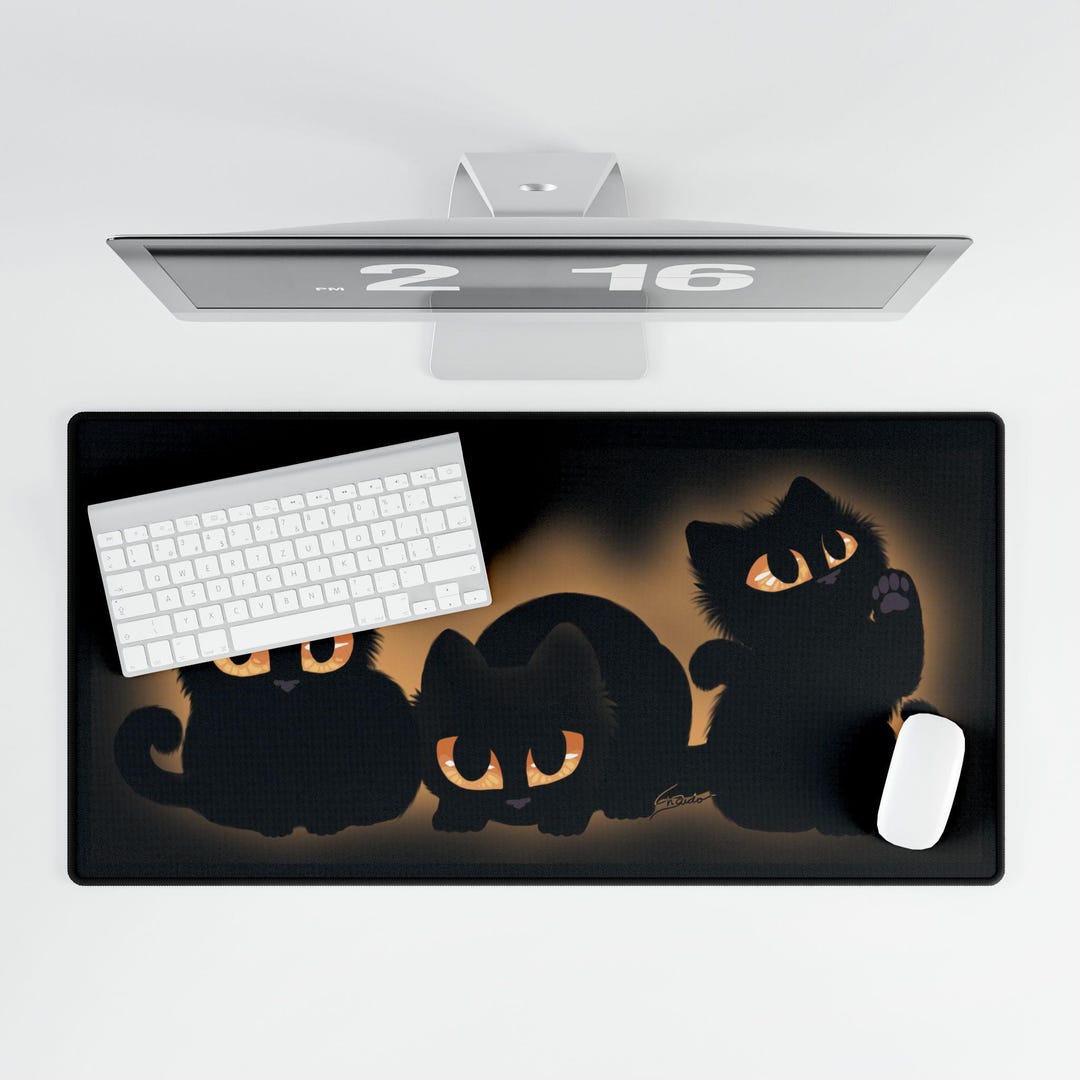 Black Cat Desk Mat, Cute Black Cat Desk Pad, Office Decor for Halloween ...