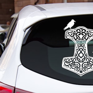 Mjolnir and Flying Ravens Vinyl Car Decal Thor's Hammer Vinyl Decal ...