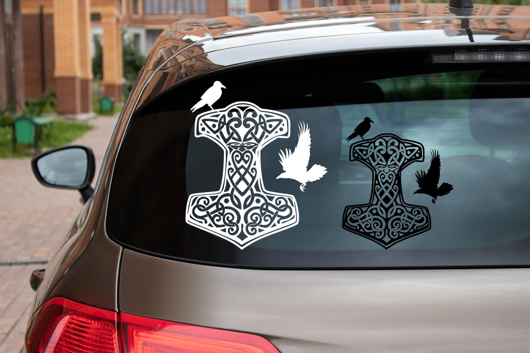 Mjolnir and Flying Ravens Vinyl Car Decal Thor's Hammer - Etsy