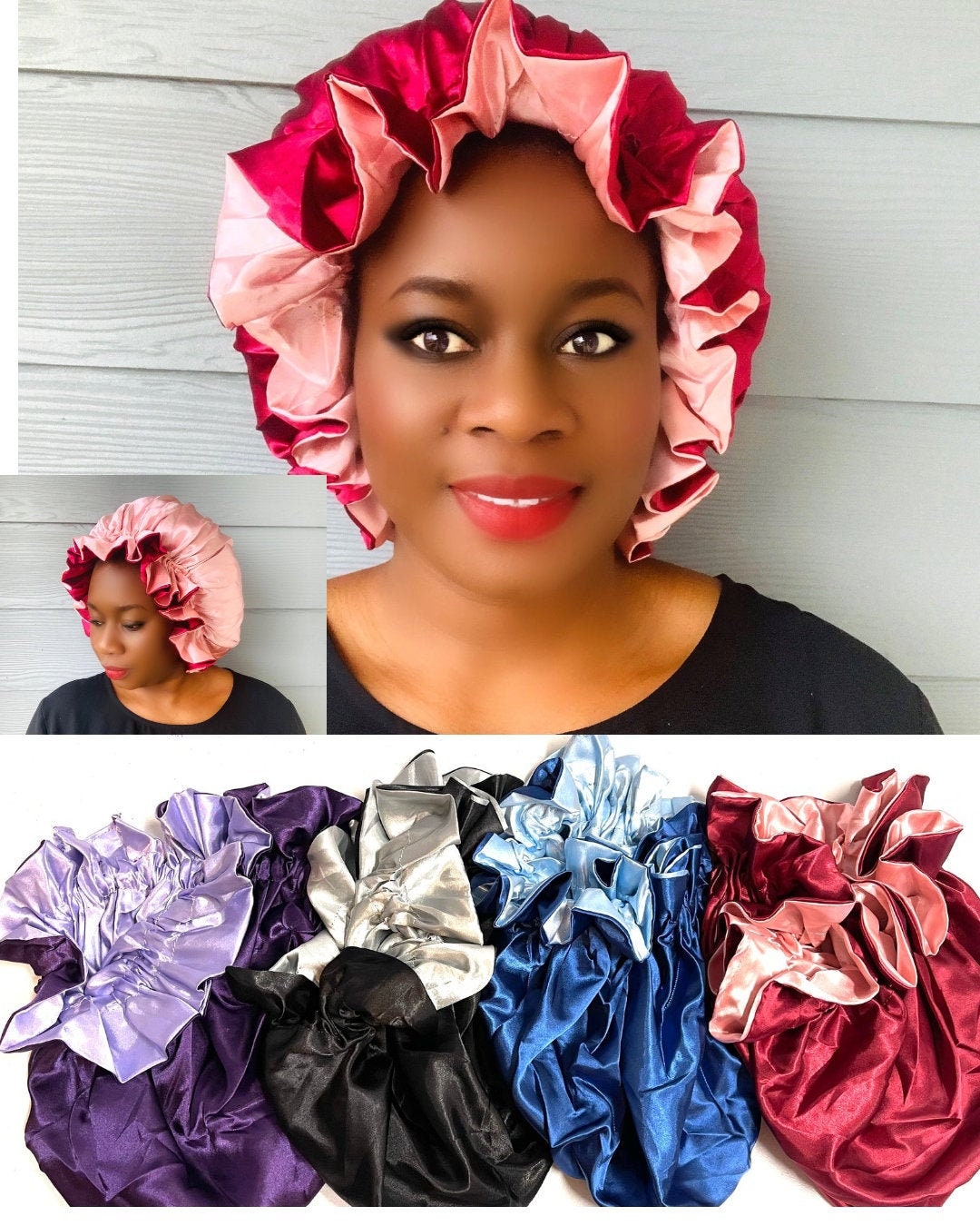 2 Tone Bonnet, Fully Reversible Bonnet Satin Hair Bonnet Satin Bonnets ...