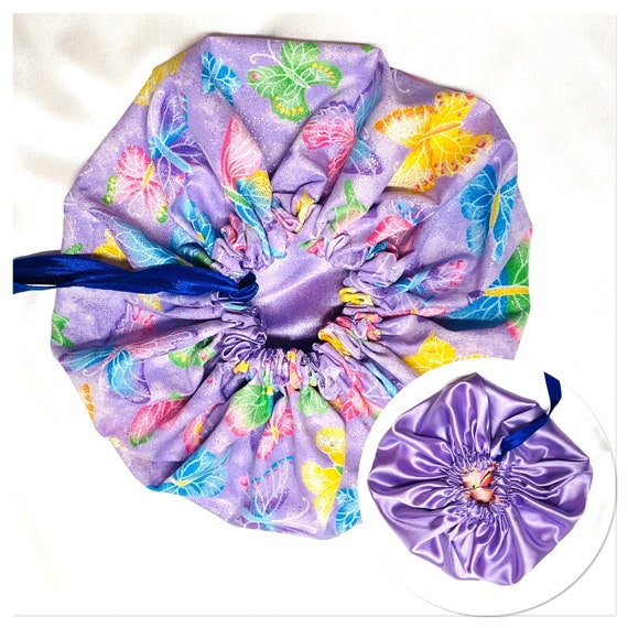 Butterfly on Purple Hair Bonnet Satin Hair Bonnet Girls bonnet | Etsy