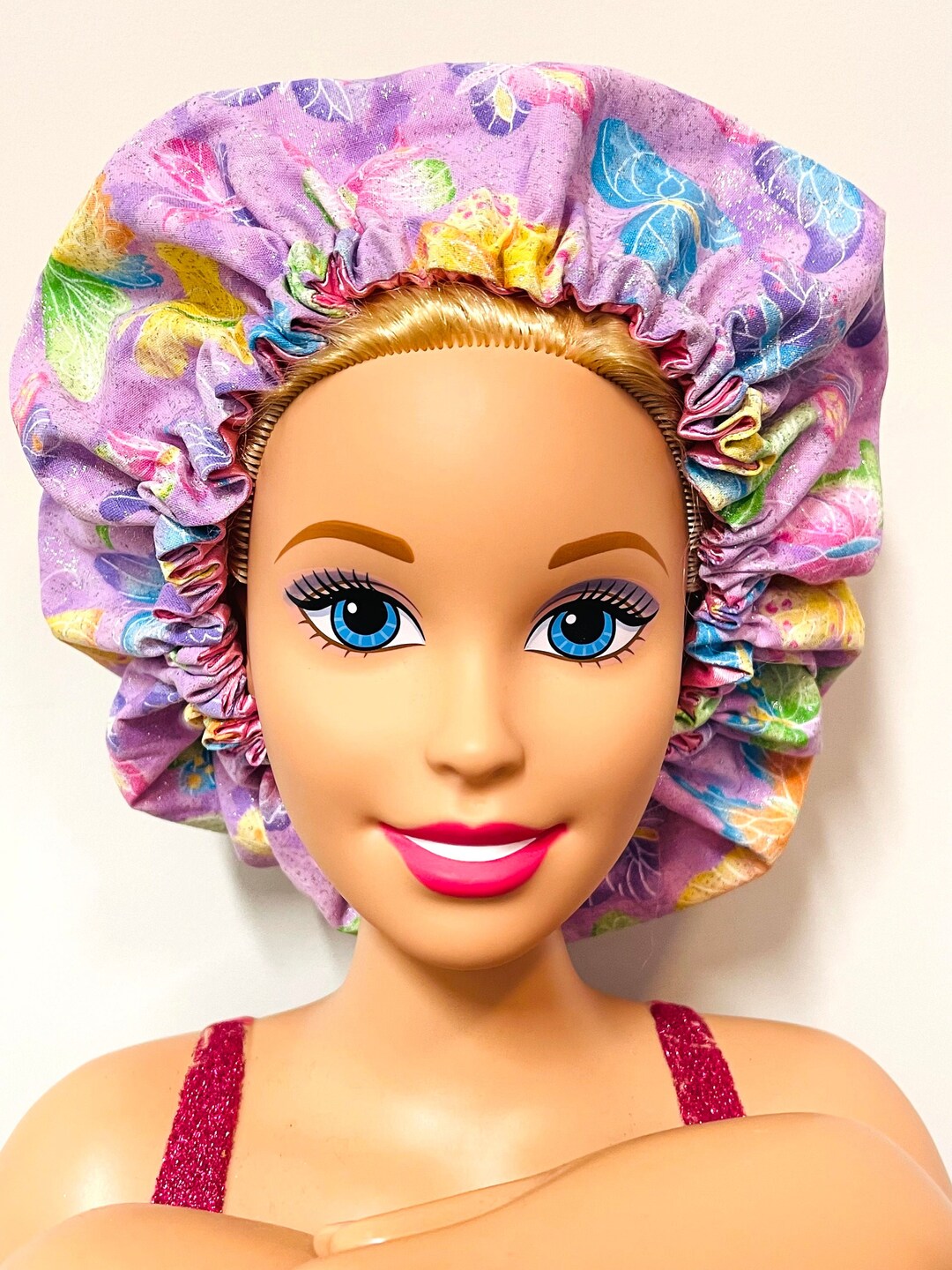 Butterfly on Purple Hair Bonnet Satin Hair Bonnet Girls Bonnet ...