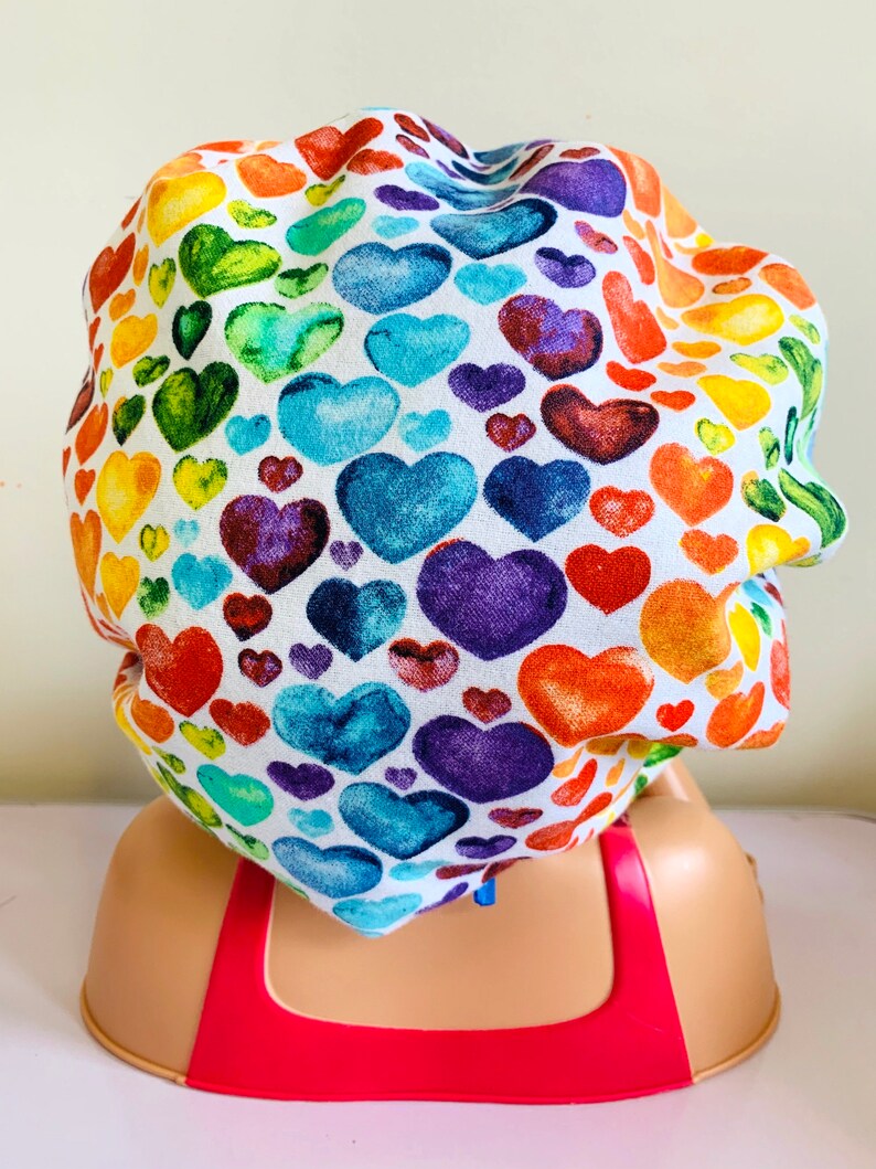 Multi-colors Hearts Hair Bonnet , Satin Sleep Bonnet Toddler Bonnet ...