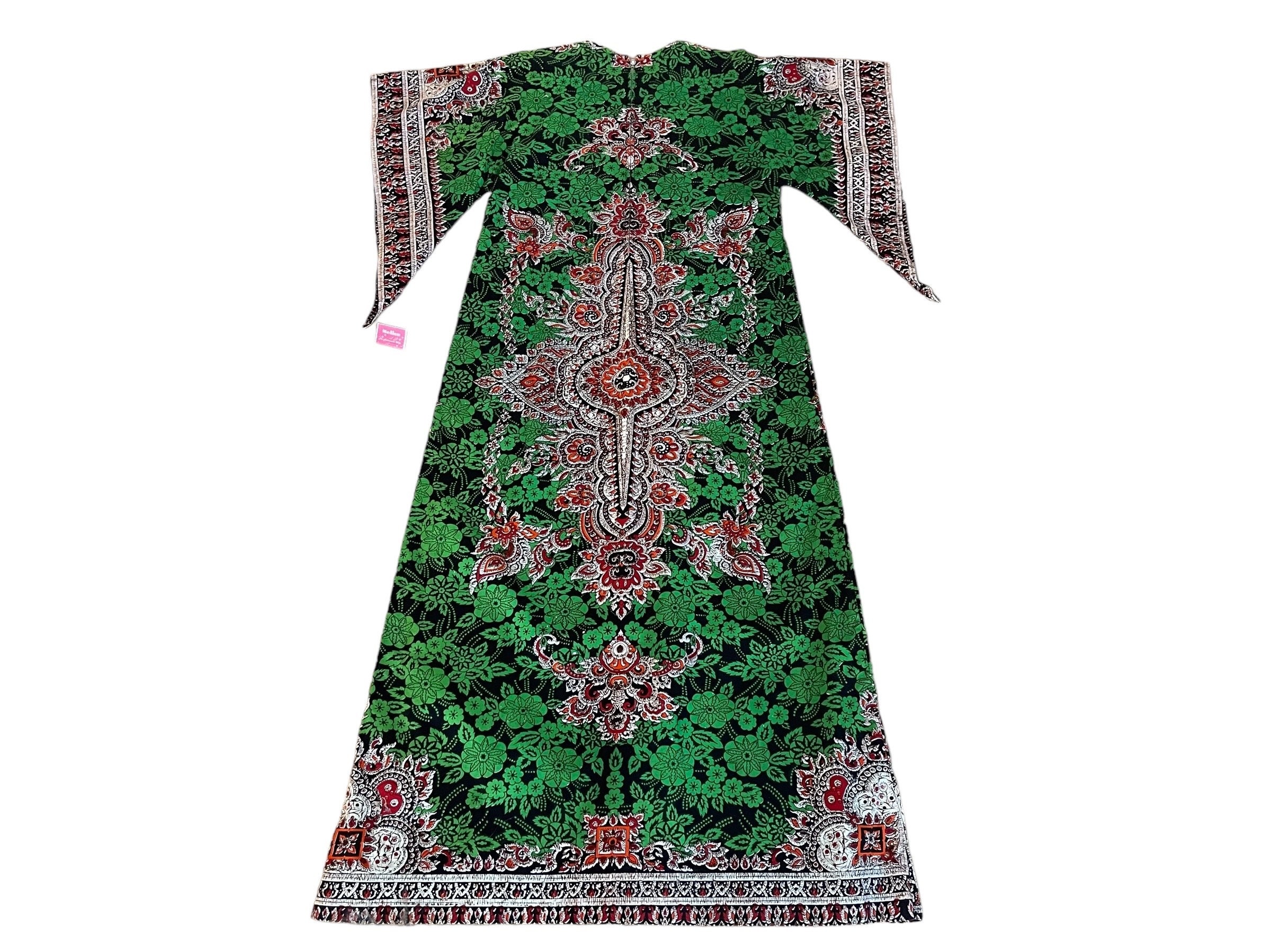 Vintage 60s Lightweight Floor Length Thai Indonesian Style Print Tunic ...