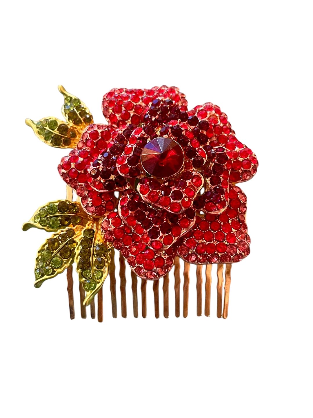 Vintage Red Rhinestone Rose Hair Comb - Etsy