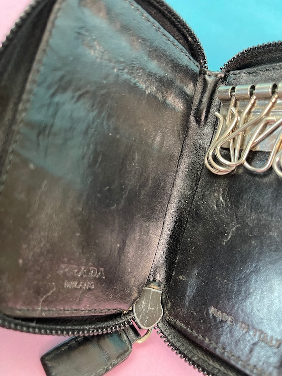 Vintage 1990s Black Leather Key Fob By Prada - Gem