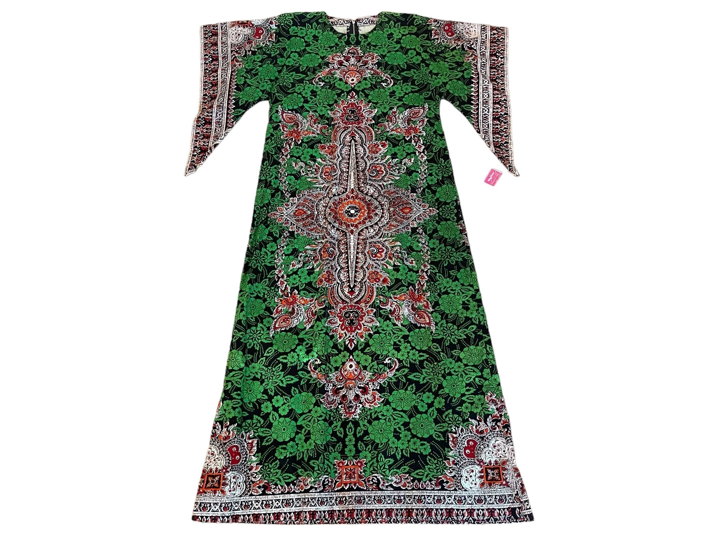 Vintage 60s Lightweight Floor Length Thai Indonesian Style Print Tunic ...