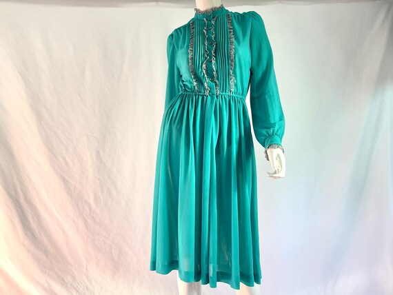 Vintage 70s Sheer Polyester Tuxedo Dress - Gem