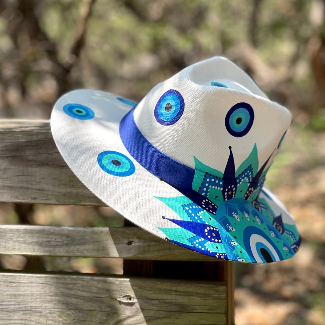 Hand Painted Hats, Evil Eye Hat, Panama Hats, Sombrero Mexicano, Fedora ...