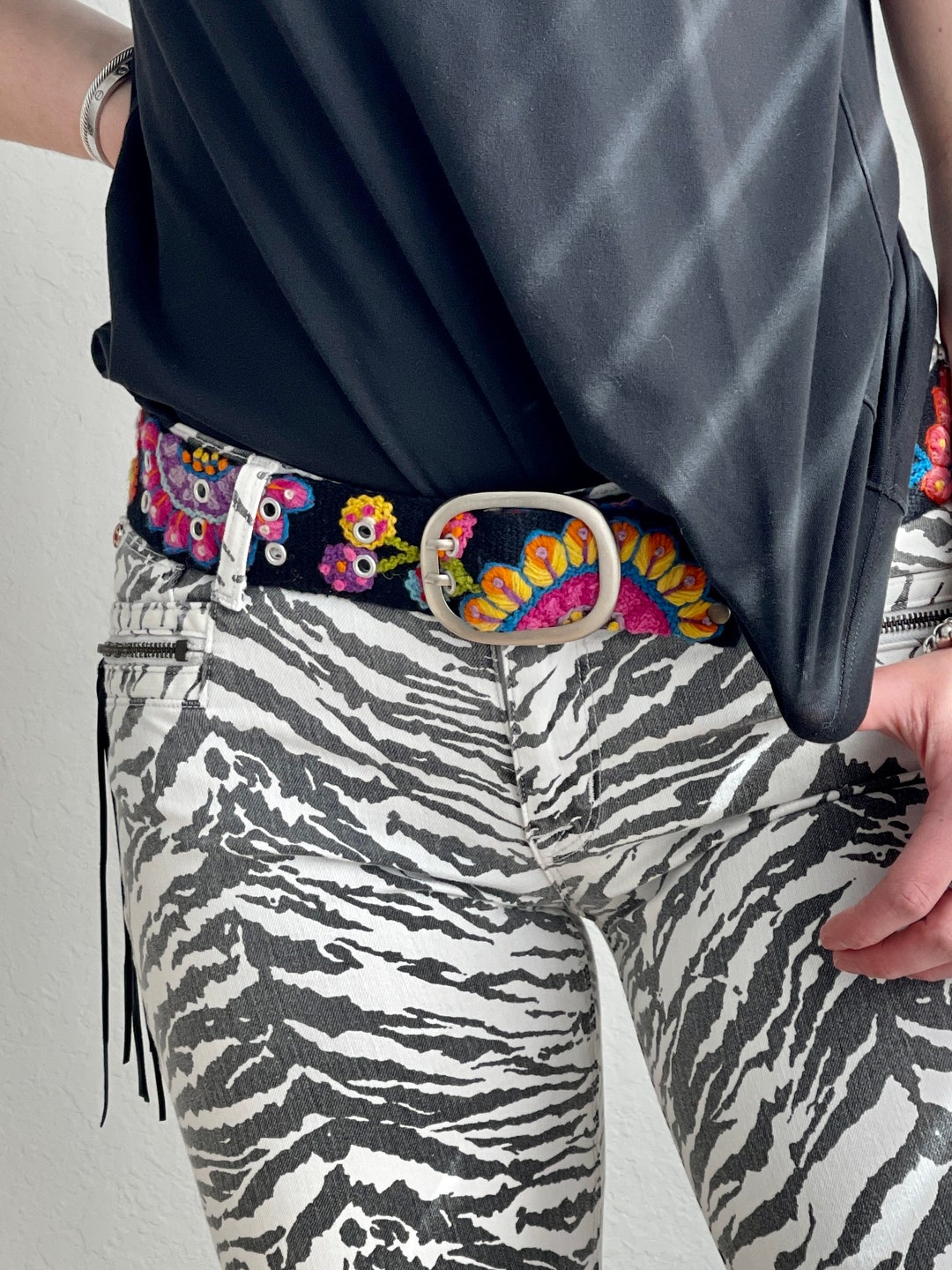 Handmade Peruvian Belt. Embroidered Belt. Wool Belt in Black. Floral ...