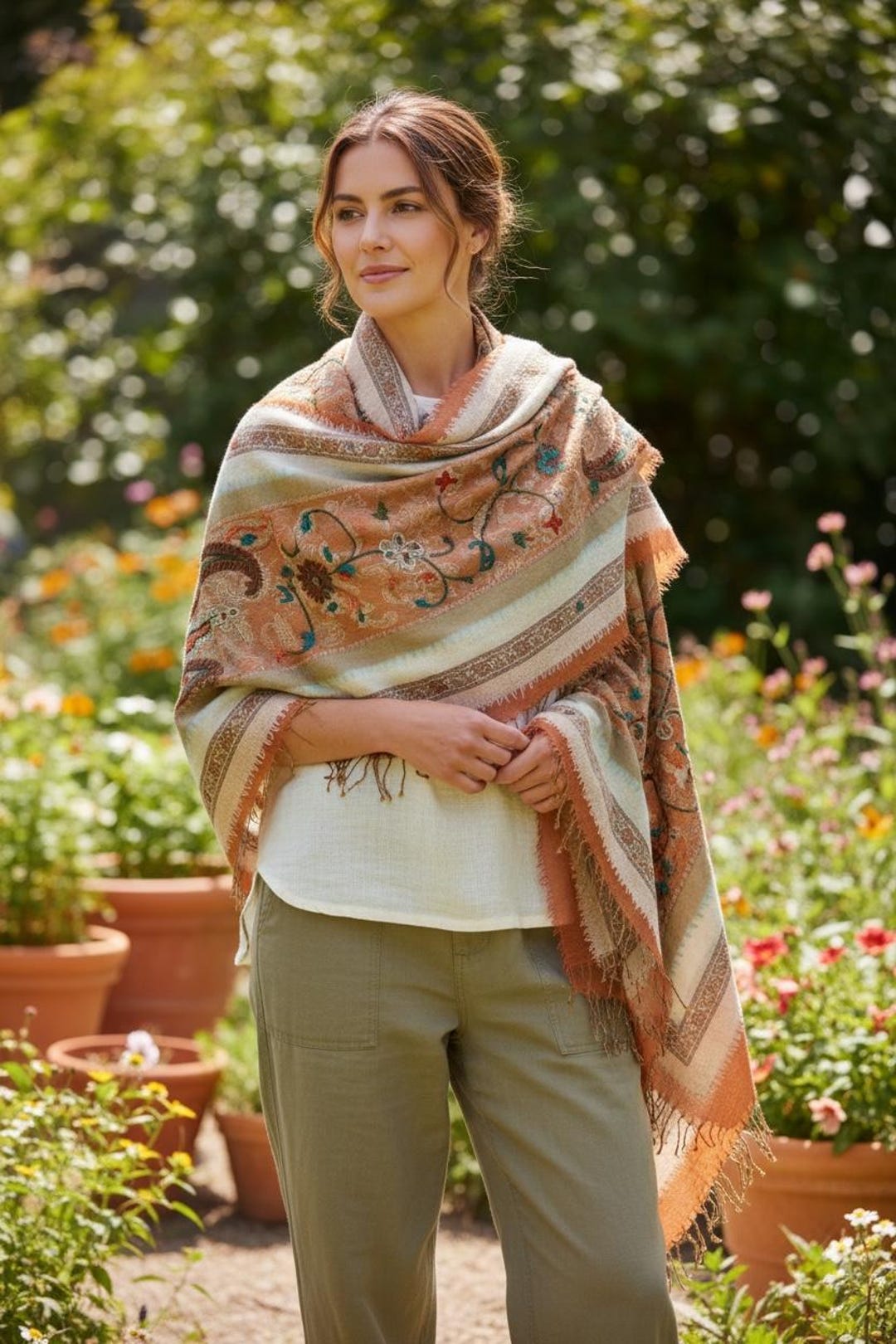 Hand Embroidered Wool Shawl Wrap | Super Warm Lightweight Cozy Winter ...