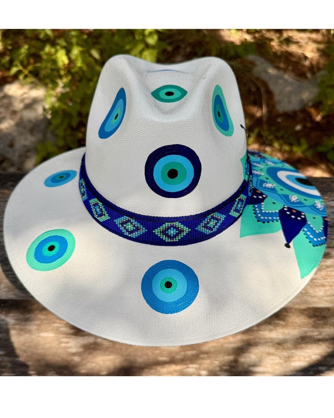 Hand Painted Hat, Evil Eye Hat, Mandala Hat, Regalo Para Mujer. - Etsy