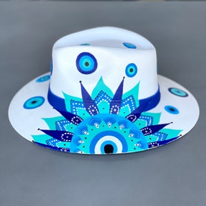 Hand Painted Hats, Evil Eye Hat, Panama Hats, Sombrero Mexicano, Fedora ...