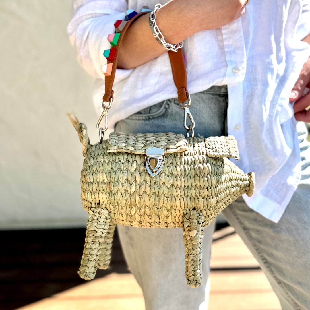 Boho-chic Pig-shaped Hand-woven Raffia Handbag From Oaxaca, Mexico ...
