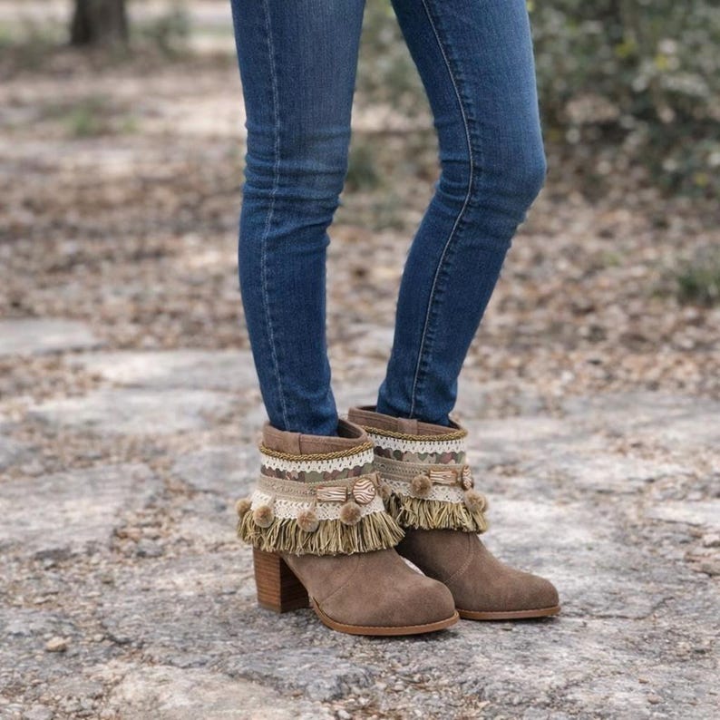 Boho Ankle Boots for Women, Fringe Booties, Western Boho Shoes, Artisan ...