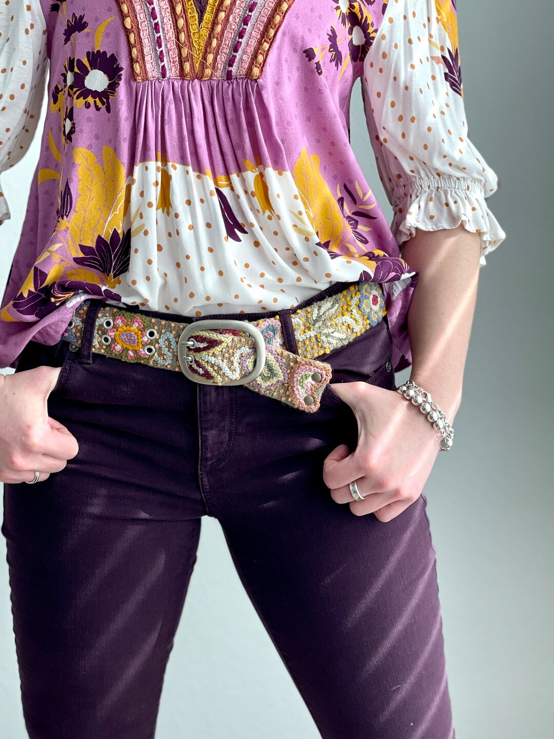 Bohemian Peruvian Waist Belt With Colorful Floral Embroidery in Beige ...
