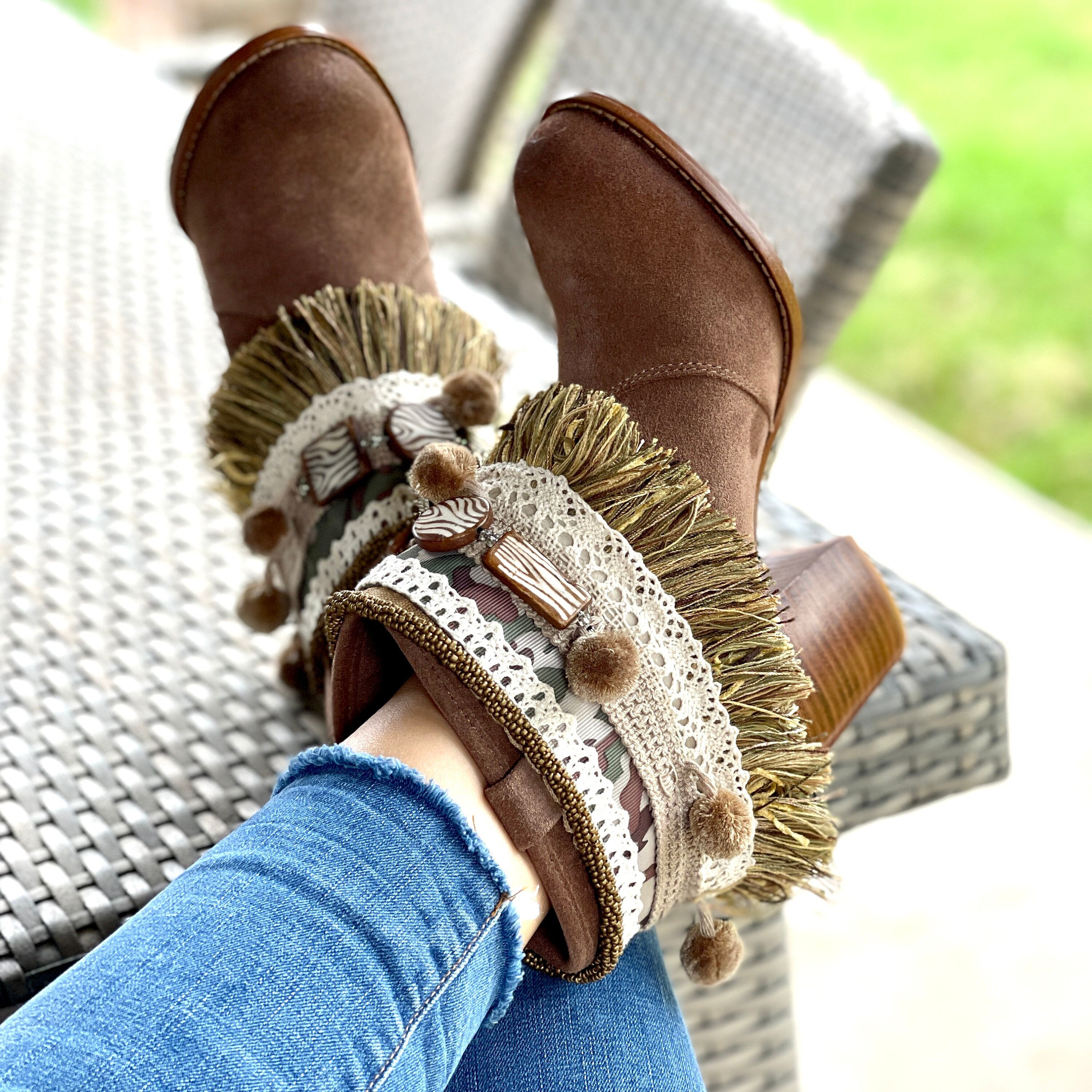 Boho Ankle Boots for Women, Fringe Booties, Western Boho Shoes, Artisan ...