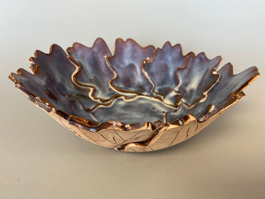 Handmade Oak Leaf Pottery Bowl – Rustic Stoneware Leaf Dish, Woodland ...