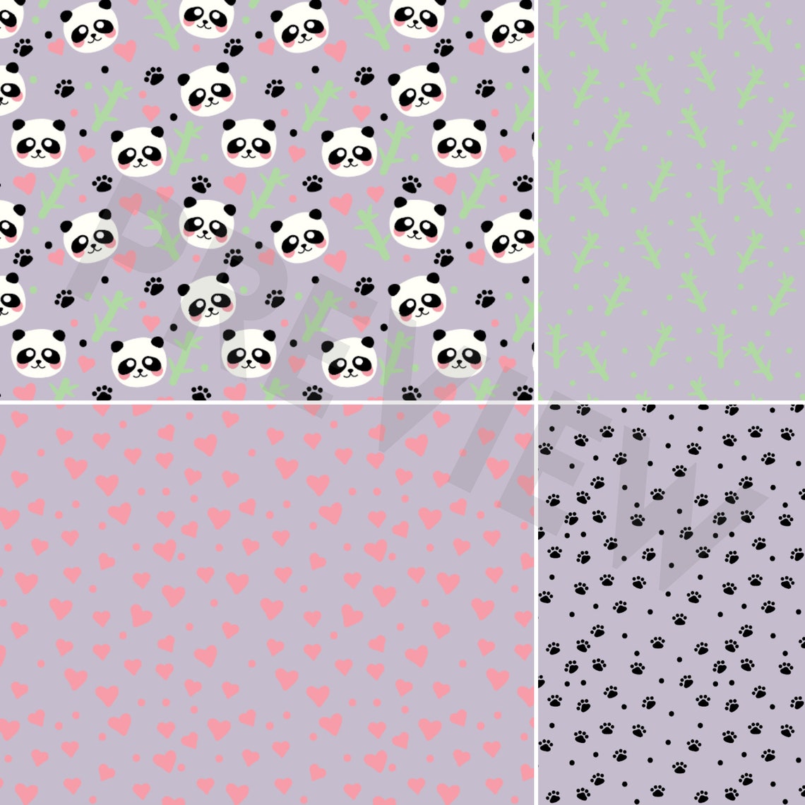 Panda Love Print | Seamless Repeat Pattern | Scrapbook Paper | Digital ...