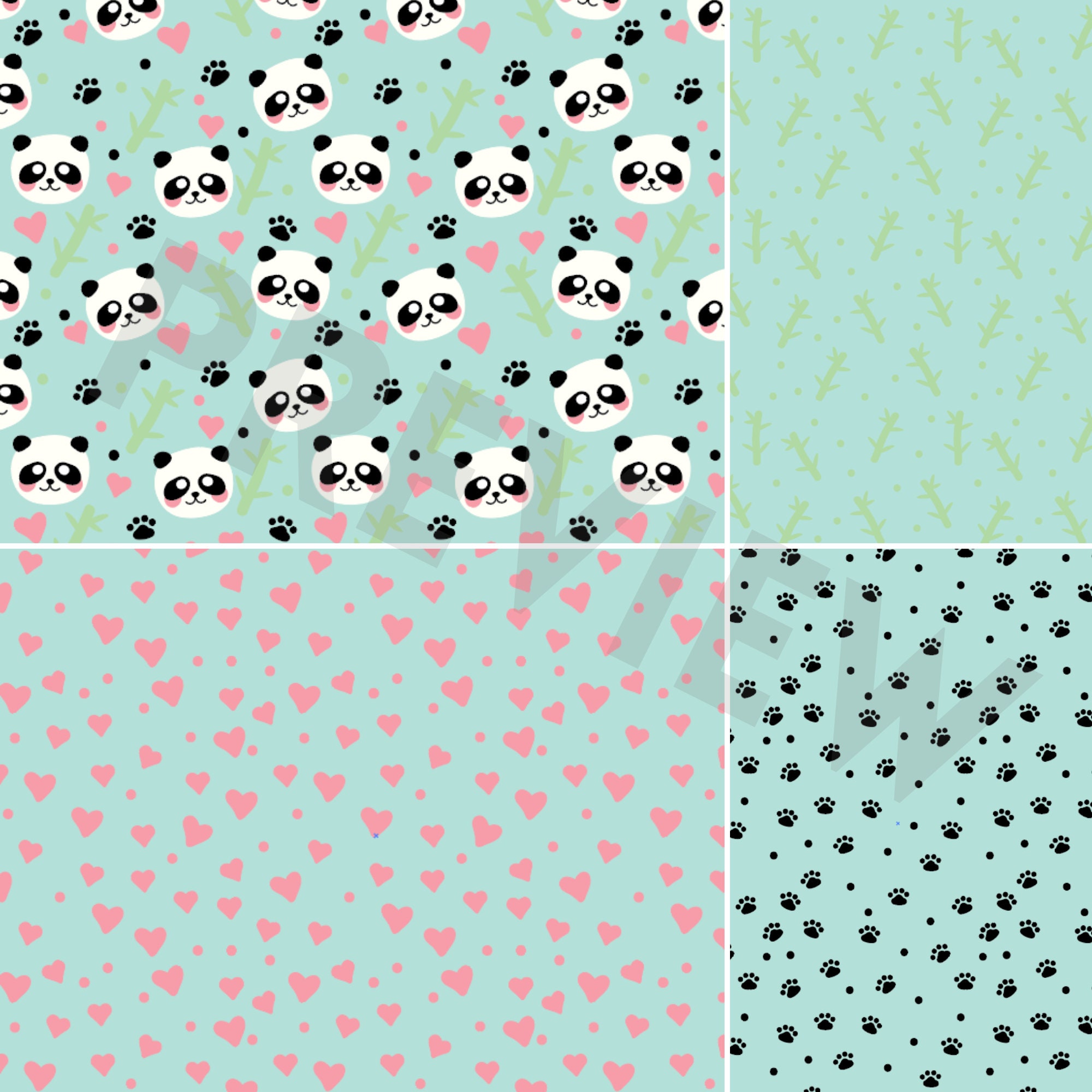 Panda Love Print | Seamless Repeat Pattern | Scrapbook Paper | Digital ...