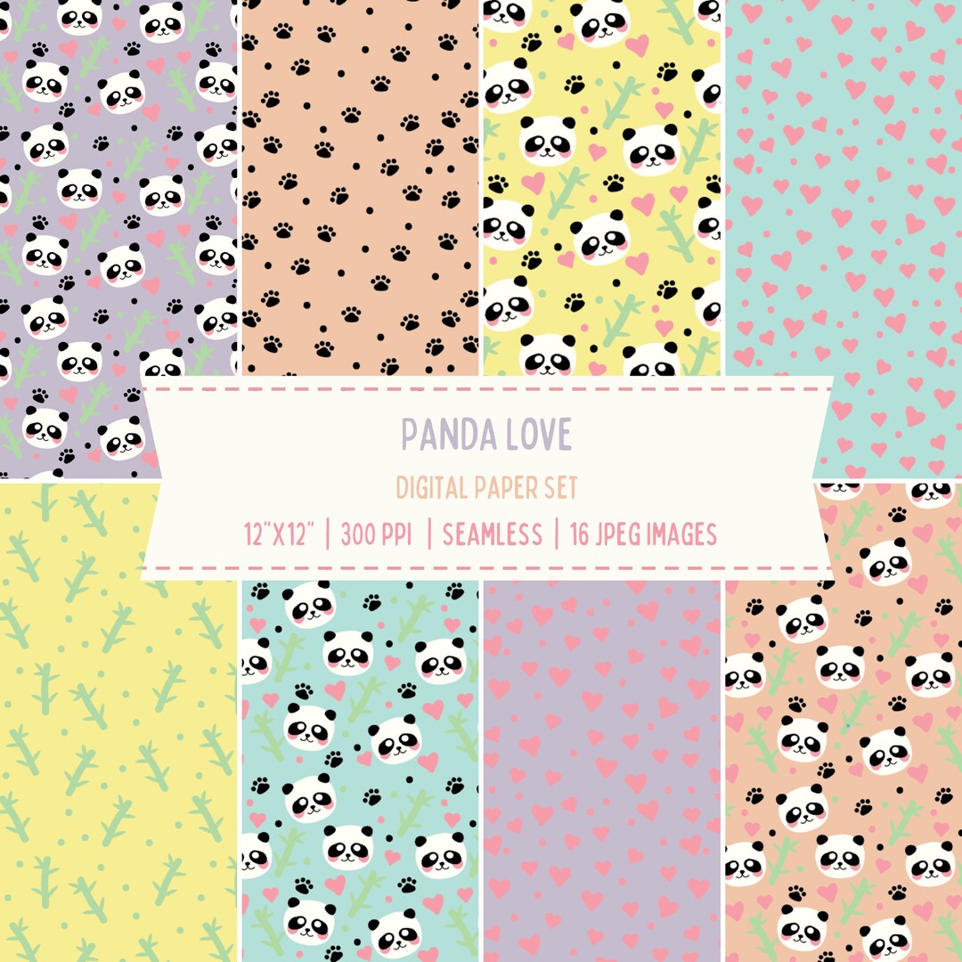 Panda Love Print | Seamless Repeat Pattern | Scrapbook Paper | Digital ...