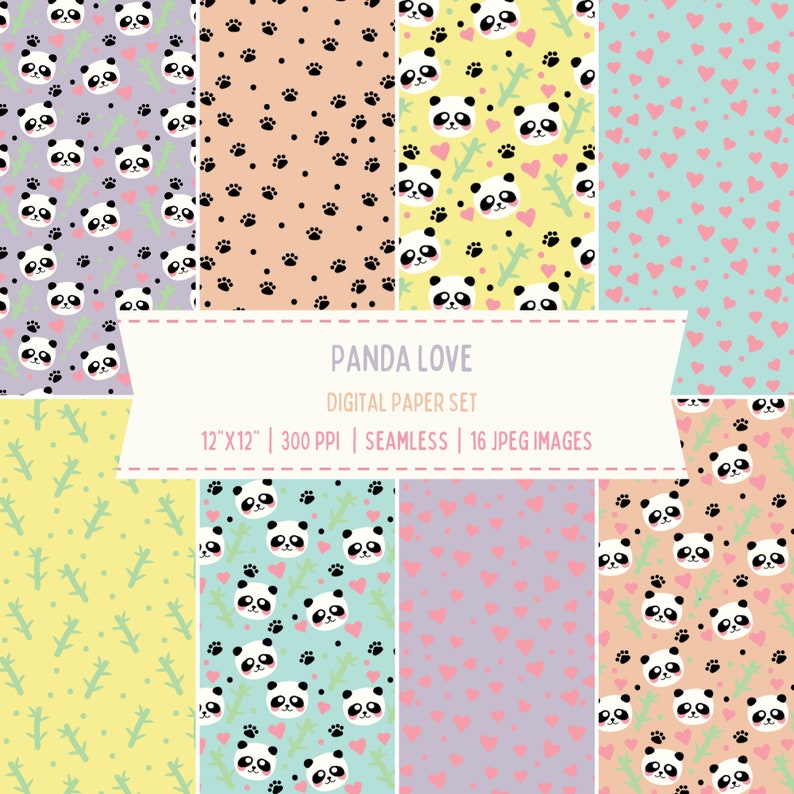 Panda Love Print | Seamless Repeat Pattern | Scrapbook Paper | Digital ...