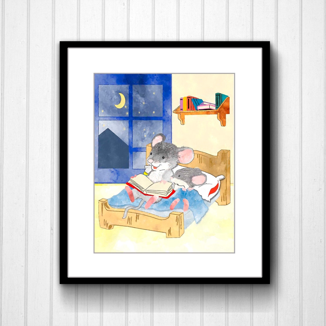 Bedtime Story Watercolour Mice in Bed Kids' Wall Art - Etsy
